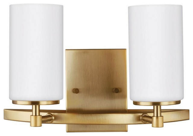 2-Light Bathroom Light Fixture in Transitional Style-Satin Brass ...