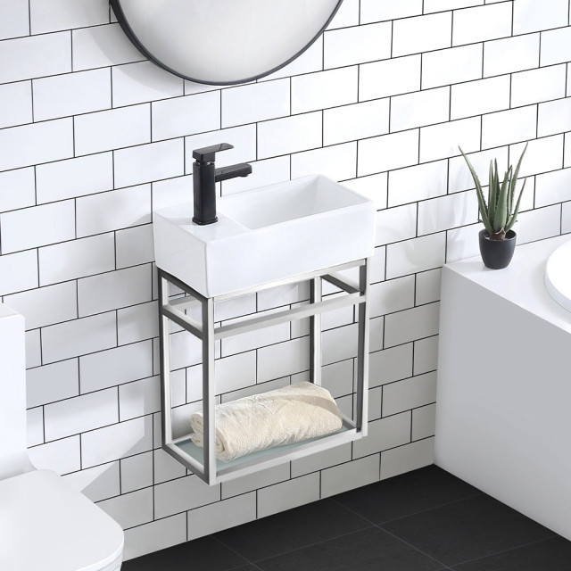 Pierre 19.5 Single, Open Shelf, Chrome Metal Frame Bathroom Vanity ...