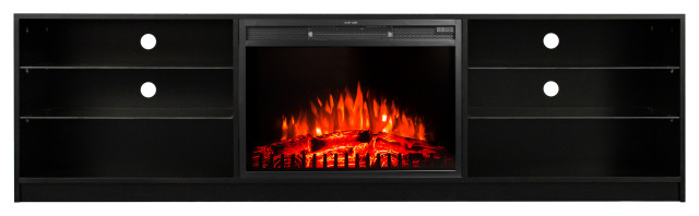 79-inch Freestanding Electric Fireplace with Open Storage ...