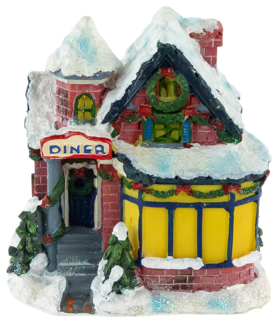4" Snowy Christmas Diner Village Building - Modern - Holiday Accents ...