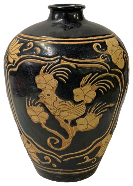 Chinese Ware Black Brown Glaze Ceramic Bird Vase Display Art Hws3028 ...