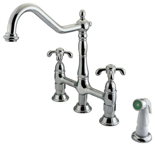 French Country Double Handle 8" Centerset Kitchen Faucet with White ...