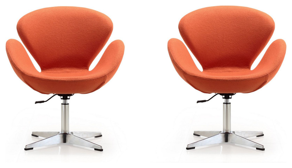 Raspberry Adjustable Swivel Chair, Orange and Polished Chrome, Set of 2 ...