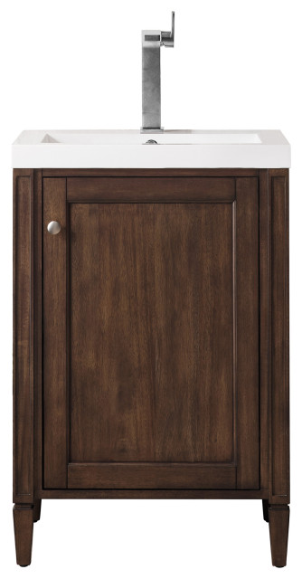 24" Single Vanity Vanity Mid Century Acacia W/ White Glossy Countertop ...