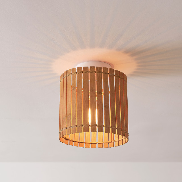 Bali 1-Light Matte White Flush Mount Ceiling Light with Natural Bamboo ...