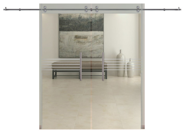 Double Sliding Glass Barn Door Lines Design V2000, 2x 26"x84 ...