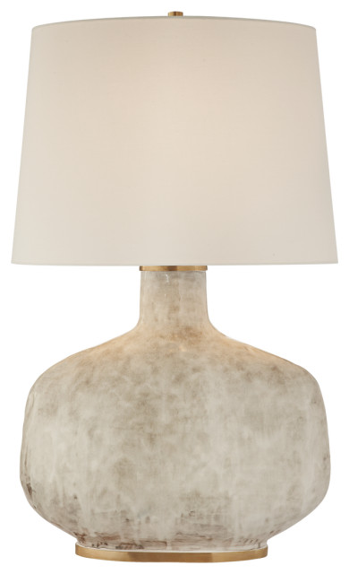 Beton Large Table Lamp in Antiqued White Ceramic with Linen Shade ...