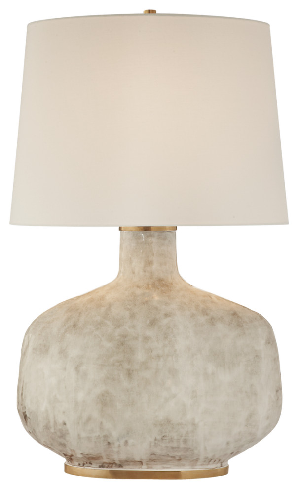 Beton Large Table Lamp in Antiqued White Ceramic with Linen Shade - Transitional - Table Lamps ...