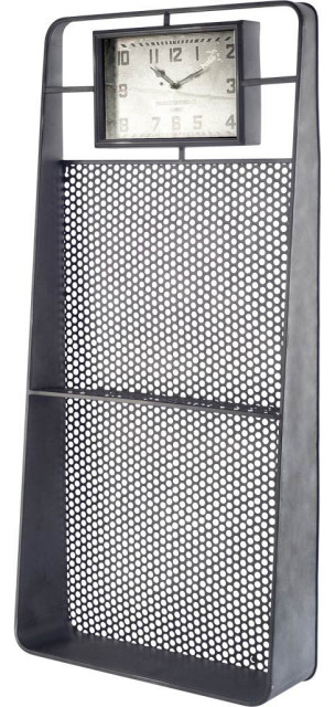 HomeRoots Rectangular Gray Industrial styleMetal Wall Clock With Two ...