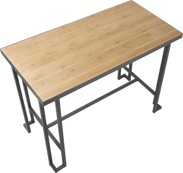 LumiSource Roman Counter Table, Gray Metal And Natural Bamboo ...