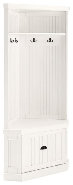 Pemberly Row 4-Hook Coastal Wood Corner Hall Tree in Distressed White ...