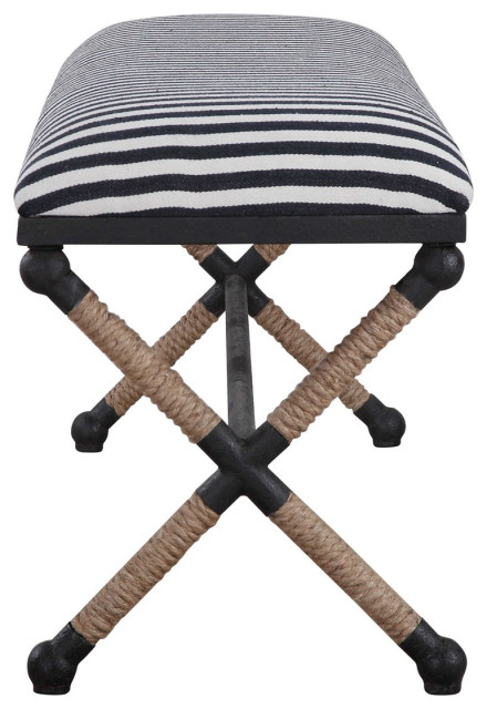 Nautical Rope Striped Long X Bench Coastal Cottage Navy Blue White ...