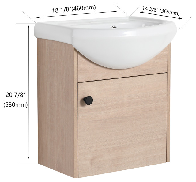 TATEUS Small Size Bathroom Vanity With Ceramic Sink,Wall Mounting 18 ...