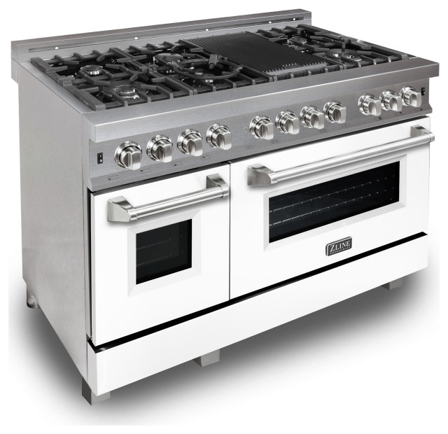 ZLINE 48 Dual Fuel Range With Griddle and White Matte Door ...