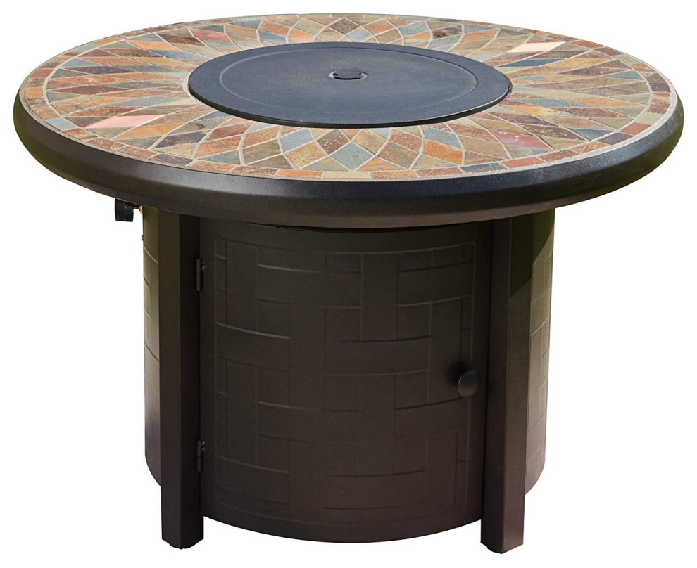 Natural Slate & Copper Round Propane Fire Pit - Transitional - Fire ...