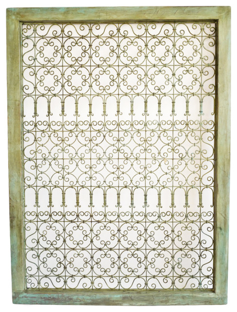 Large Green Wood Framed Open Iron Screen - French Country - Screens And ...
