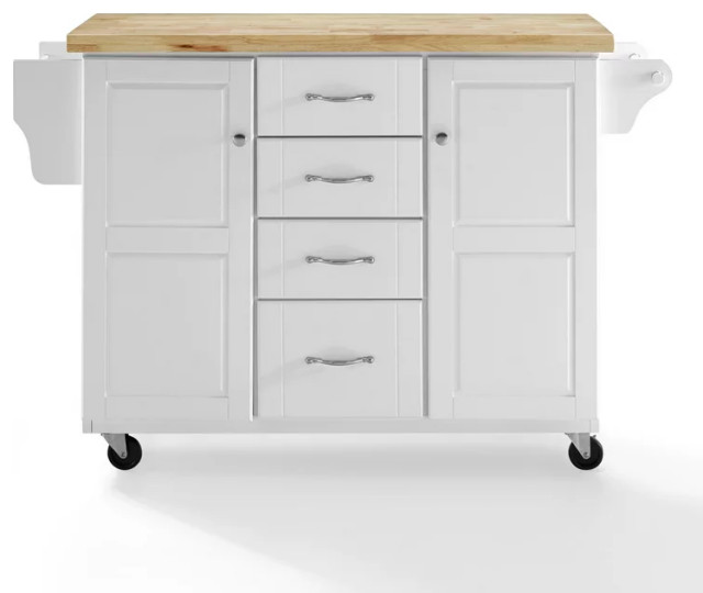 Contemporary Kitchen Cart, Hardwood Frame With Natural Top & Ample ...