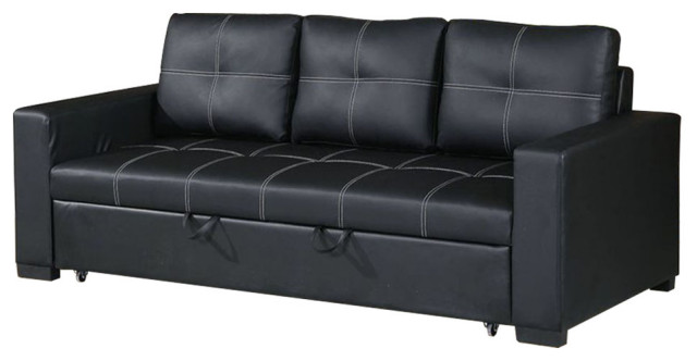 Black Faux Leather Convertible Sofa - Contemporary - Sleeper Sofas - by ...
