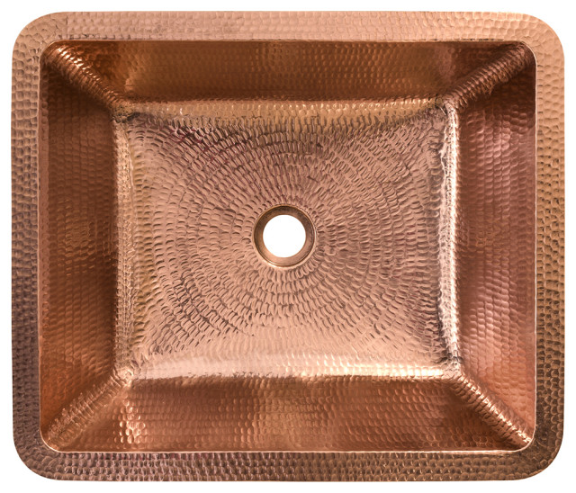 19" Rectangle Skirted Vessel Hammered Copper Sink, Polished Copper ...