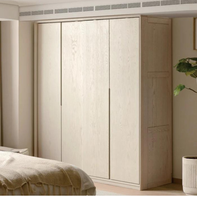 Oak Solid Wood Cream Wardrobe Sliding Door, 70.9x24.4x86.6 ...