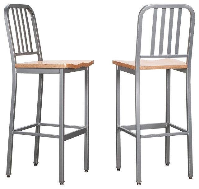 2 Pack Bar Stool, Metal Frame With Natural Beechwood Seat and Slatted ...