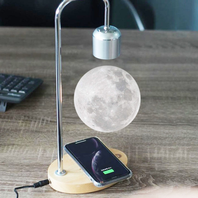 Creative Silver/Black Iron 3D Levitating Moon LED Table Lamp ...