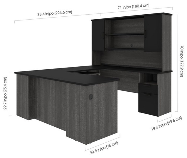 Atlin Designs Transitional Wood U Shaped Computer Desk in Black/Bark ...