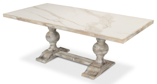 Small 81" Trestle Dining Table Gray Gloss Top - French Country - Dining ...