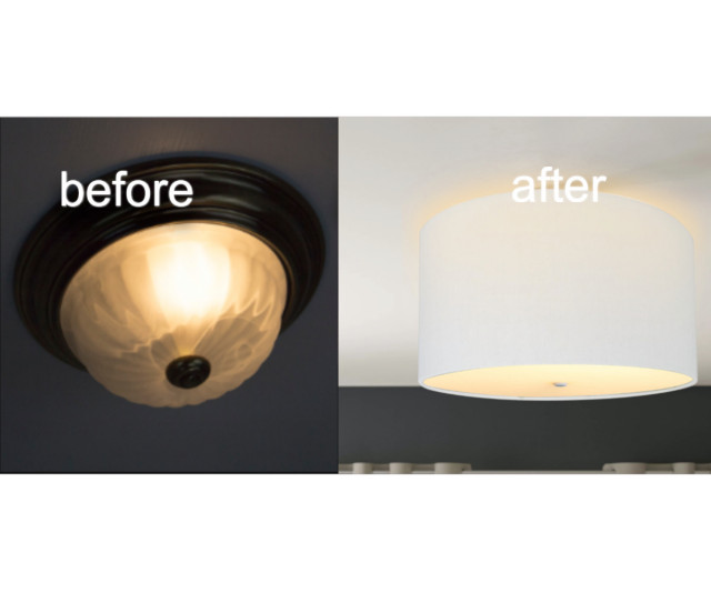 Moderne Flush Mount Conversion Kit 16"w White Linen Drum Lampshade ...