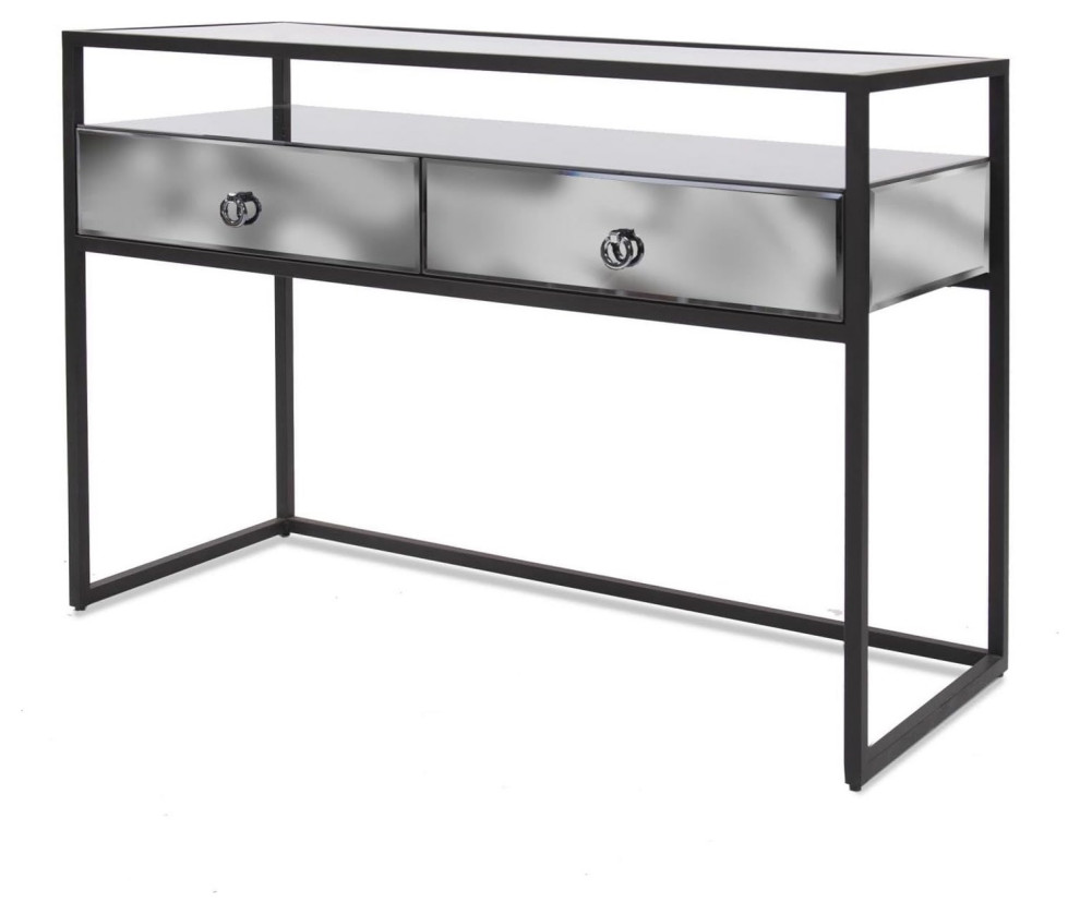 Unique Modern Console Table, Metal Frame With Glass Top & 2 Mirrored ...