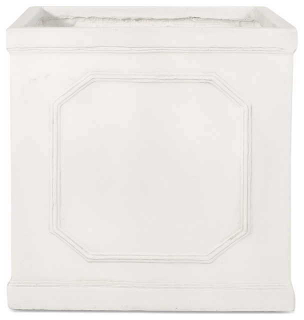 Greg Outdoor Large Cast Stone Planters, Set of 2, Antique White ...