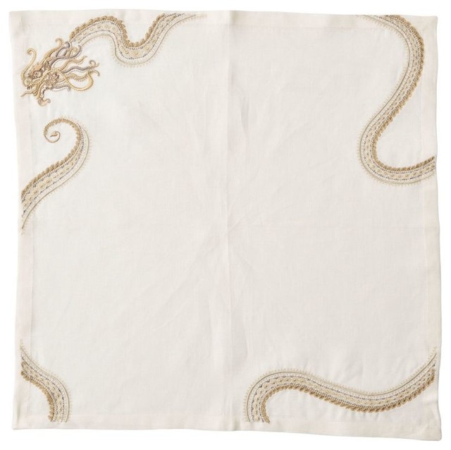 Kim Seybert Imperial Dragon Napkin, White/Gold/Silver - Asian - Napkins ...