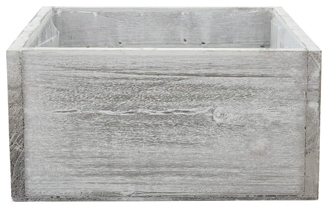 Natural Wood Square Planter Box w/ Removable Plastic Liner 8"x8"x4" Set ...