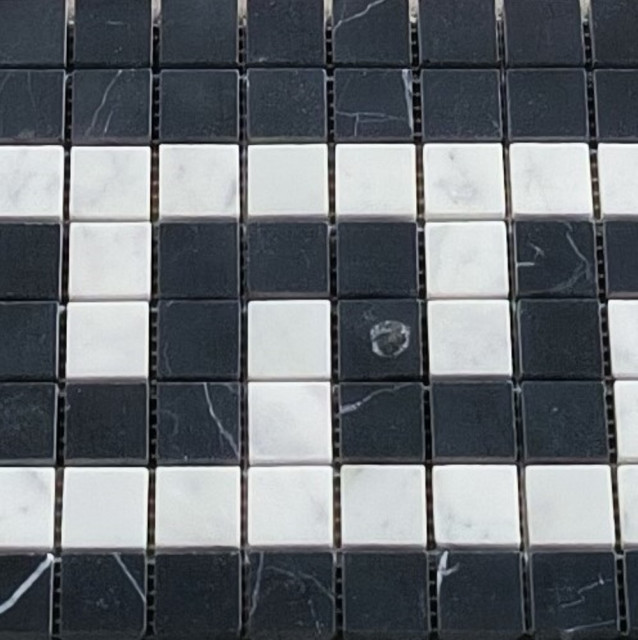 Carrara White Marble Greek Key Mosaic Border Listello Tile Black Honed ...