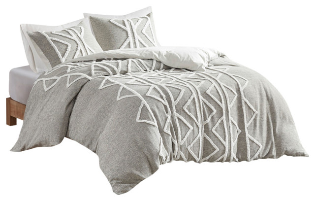 INK+IVY Hayes Chambray Tufted Comforter/Duvet Cover Mini Set Gray, King ...