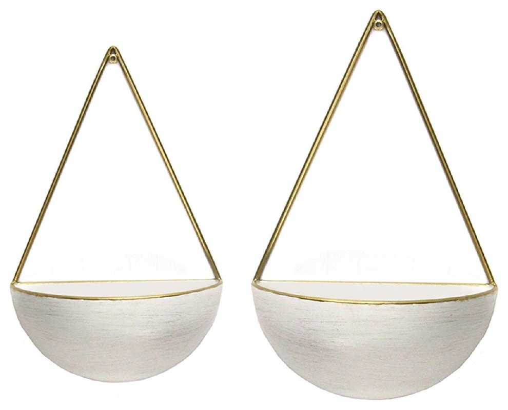 Stratton Home Decor Set of 2 White Round Metal Wall Planters ...