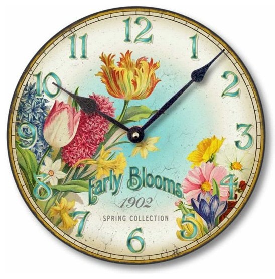 Vintage-Style 12 Inch Spring Flowers Clock - Farmhouse - Wall Clocks ...