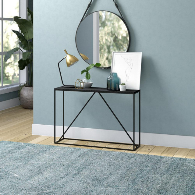 Nia 45 Wide Rectangular Console Table in Blackened Bronze/Black Grain ...