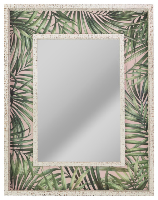 Tropical Leaves Print Distressed White Raised Lip Double Framed Accent ...