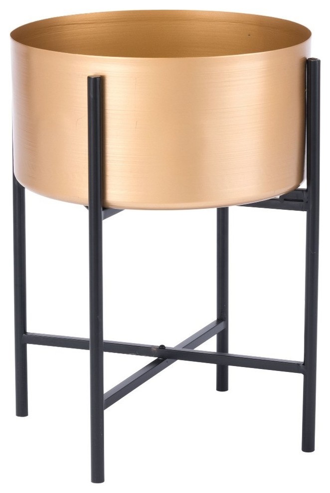 Modern Contemporary Decorative Accent Planter, Gold, Steel Metal ...