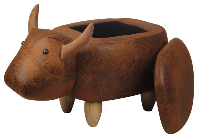 Brown Buffalo Cow Animal Ottoman Storage Faux Leather Foot Stool ...