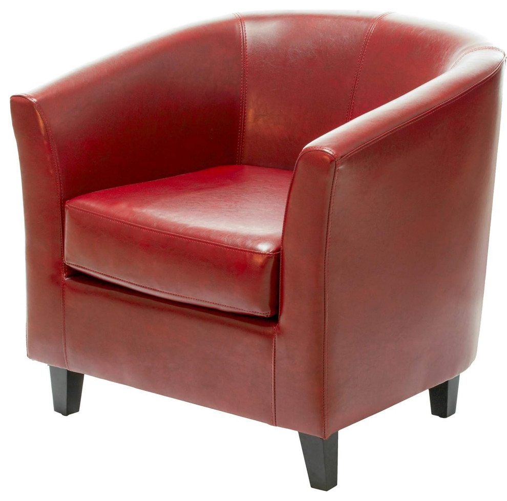 Elegant Oxblood Red Club Chair with Cushioned Bonded Leather and Padded ...