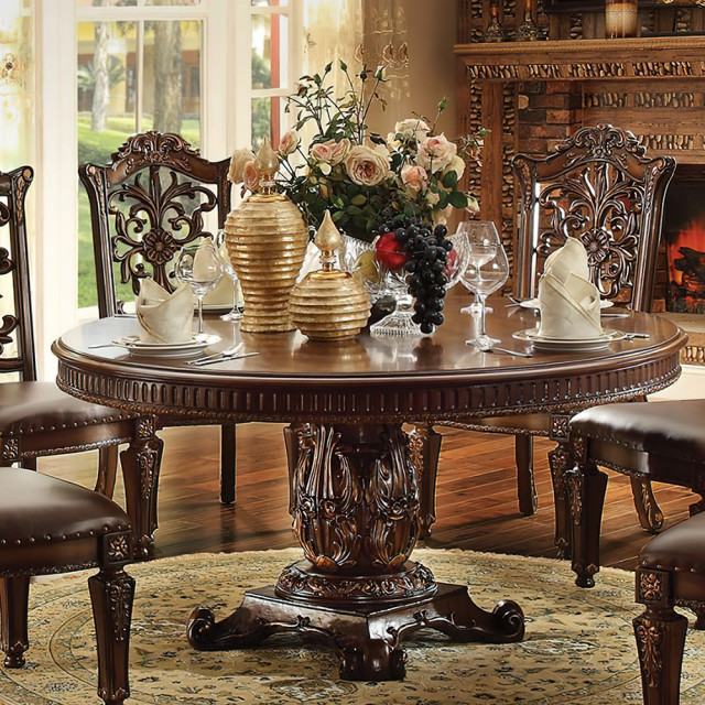 ACME Vendome Round Dining Table, Cherry - Victorian - Dining Tables ...
