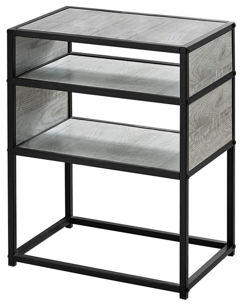 Offex 22"H Grey Wood-Look Tabletop, Small Side Table with 2 Fixed Open ...