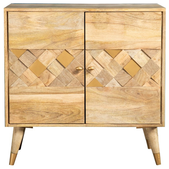 Coaster Coastal Wood Checkered Pattern 2-Door Accent Cabinet in Natural ...