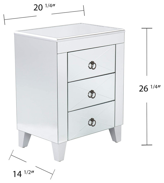 Modern Silver Mirrored Side Table with 3 Storage Drawers and ...