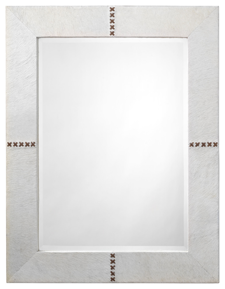 Reversible White Cow Hide Leather Cross Stitch Rectangle Wall Mirror ...