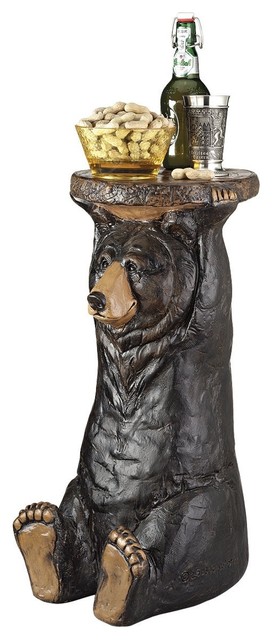 Elegant Black Forest Bear Pedestal Table - Rustic - Outdoor Side Tables ...