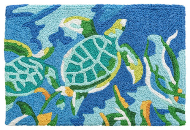 Swimming Sea Turtles in Coral 30 X 20 Inch Area Accent Washable Rug ...