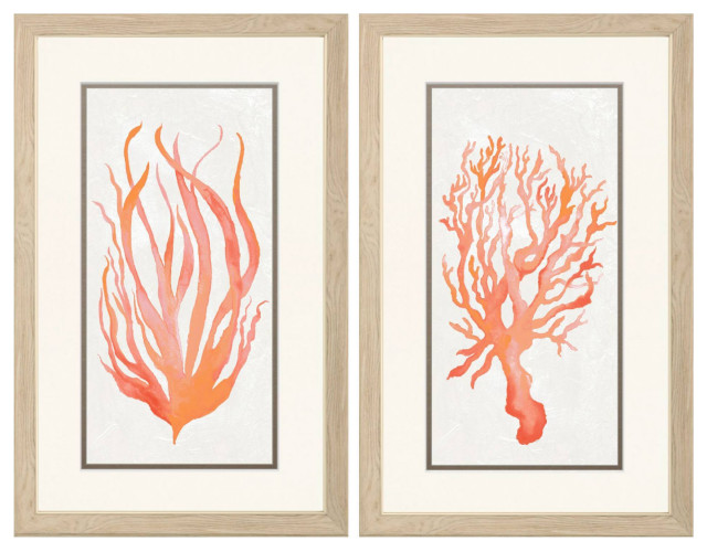 Seaweed Coral Artwork, 2-Piece Set - Beach Style - Prints And Posters ...